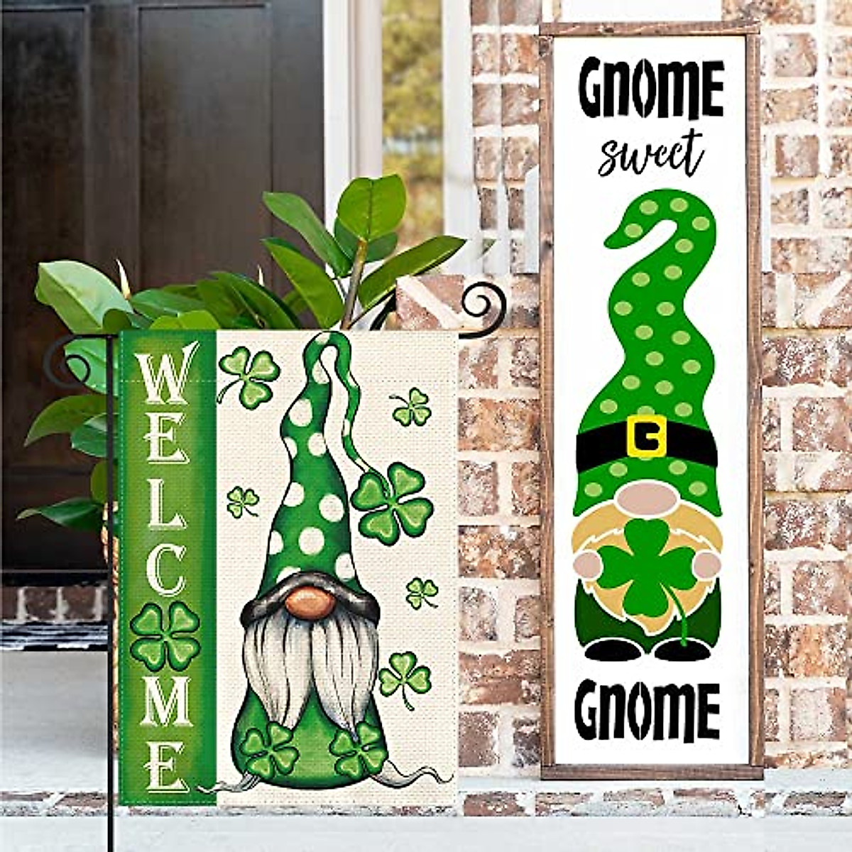 AVOIN colorlife Welcome St Patricks Day Garden Flag 12x18 Inch Double Sided, Leprechaun Gnome Shamrock Lucky Clover Holiday Yard Outdoor Flag