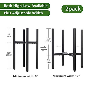 YueTong 2 Pack Metal Plant Stand Indoor with Adjustable Width Fits 8 to 12 Inch Pots,Mid-Century Flower Holder for Corner Display-Black(Planter and Pot Not Included).