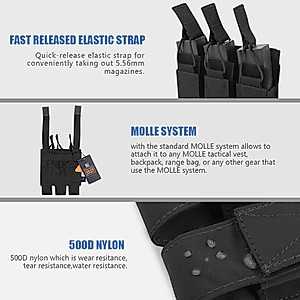 KRYDEX Open Top Triple MP7 MP5 MP9 Magazine Pouches Molle (Black)