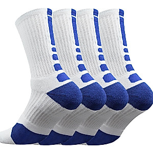 DRASEX Men's Athletic Cushioned Crew Socks 4 Pairs Men Elite Basketball Socks for Sports Running Football
