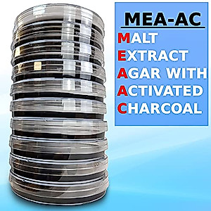 Malt Extract Agar Plates with Activated Charcoal - Evviva Sciences - Improved - Prepoured Charcoal MEA Petri Dishes - Excellent Growth Medium - Great for Mushrooms & Science Projects