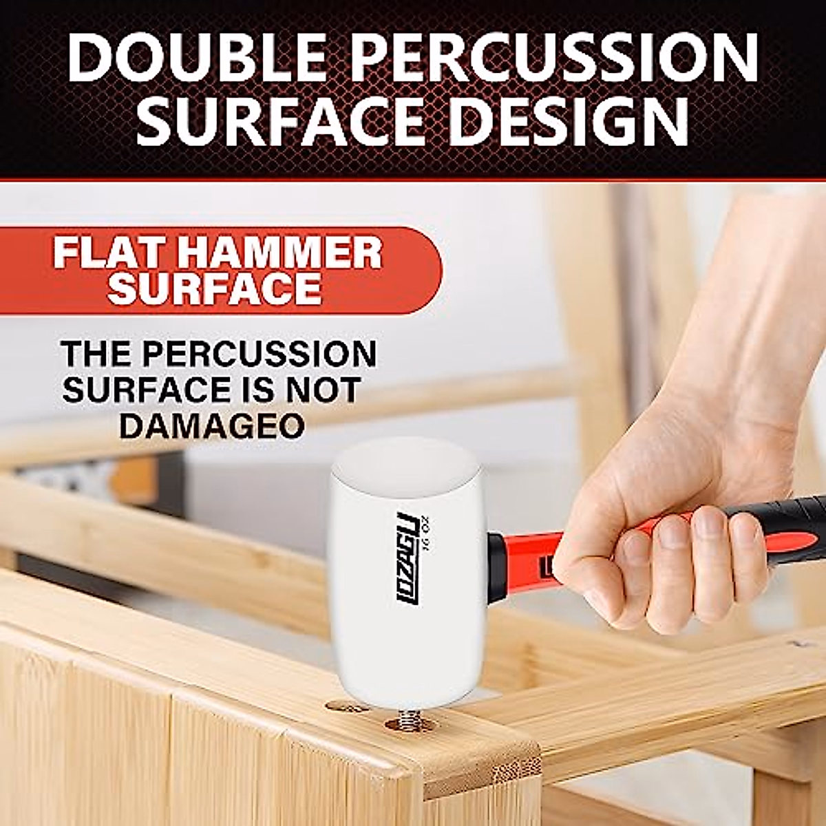 LOZAGU 8 oz Rubber Mallet Hammer, Fiberglass Handle, Rubber Mallet for Flooring, Tent Stakes, Woodworking, Camping, Soft Blow Tasks without Damage