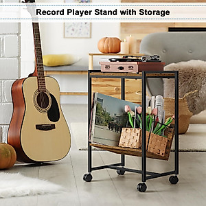 smusei Record Player Stand Industrial Record Player Table with Album Storage Shelf, Turntable Stand with Wheels Vinyl Record Holder Cabinet for Living Room Office, Rustic Brown