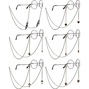 Flutesan 6 Pieces Glasses Chain Goth for Women Men Eyeglass Holder Chain Lanyard Sunglasses Chains Bat Moon Love Cat Pendant Eyewear Strap Holder Anti Lost Eyeglass Leash