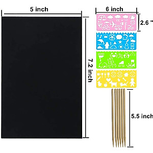 Dilcamrita Scratch Art for Kids, 60 Sheets 7.2 x 5 inch Rainbow Scratch Off Paper with 6 Wooden Stylus for Age 3-12 Kids Black Scratch Art Paper Painting Kits for Birthday Party