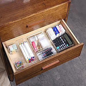 Cq acrylic 25 PCS Clear Drawer Organizers Set,4 Sizes Plastic with Vanity Storage Bins,Desk Drawer Dividers Trays Pads for Makeup,Bathroom and Kitchen