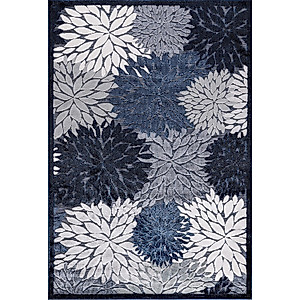 CAMILSON Indoor/Outdoor Rug, Navy Blue 5x7 Floral Exotic Tropical Area Rugs for Indoor and Outdoor patios, Easy-Cleaning Non-Shedding Living Room, Garden and Kitchen Washable Outside Carpet (5 x 7)