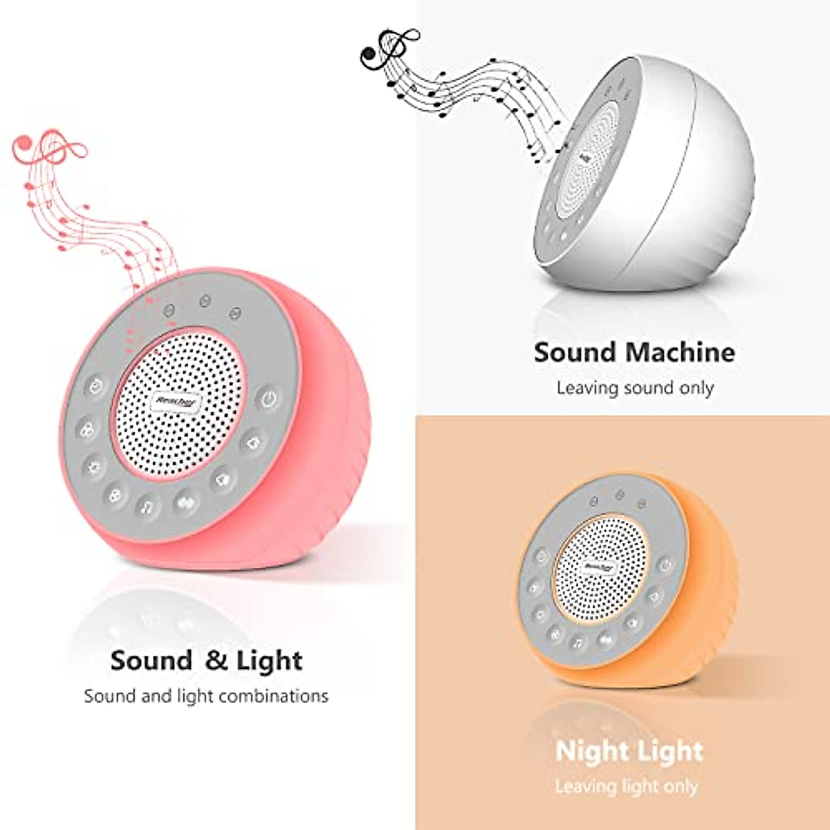 REACHER R2 White Noise Machine and Night Light with 31 Soothing Sounds, 0-100 Dimmable Color Changing Light, Sleep Timer for Sleeping, Feeding, for Baby, Kids, Adult,Bedside Table
