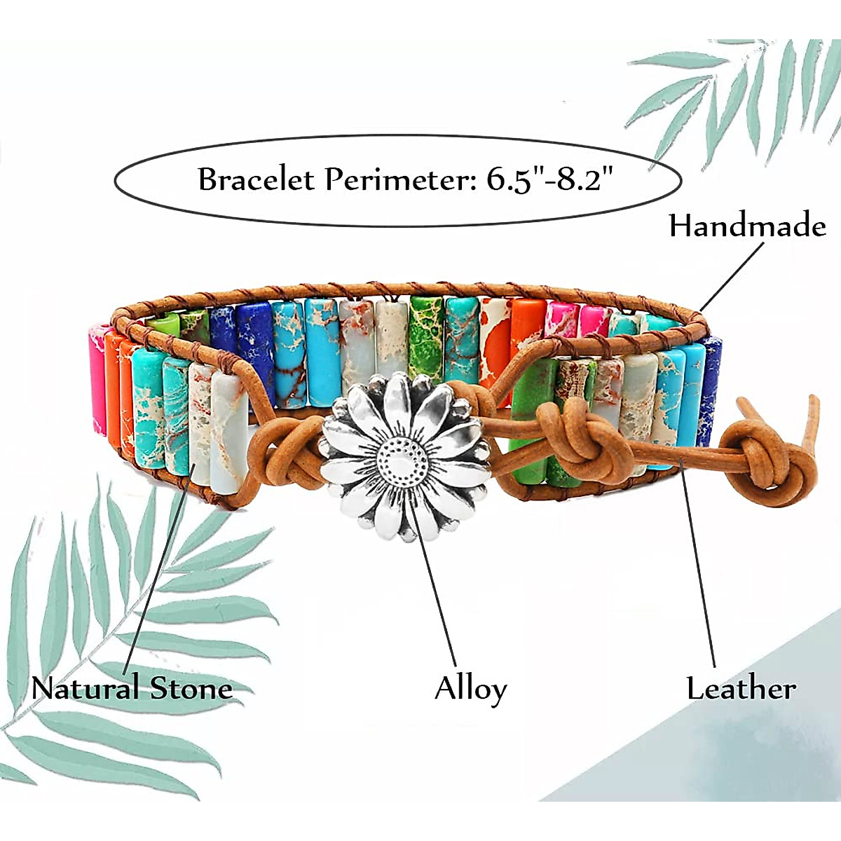 Reaowazo 7 Chakra Bracelets for Women Boho Handmade Wrap Bracelets Leather Healing Stone Bracelet Friendship Jewelry Gifts Flower