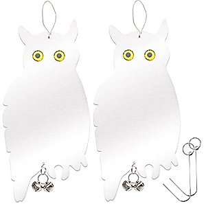 Bird Scarer Devices 16inch Hanging Reflective Fake Owl for Home and Garden - 2 Pack