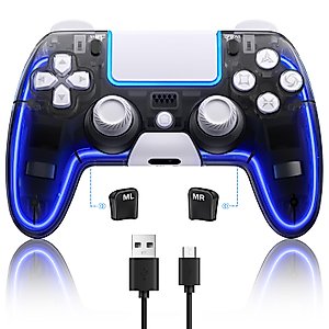 Honghao Controllers for PS4,Custom PS4 Remote with Hall 3D Joystick, RGB Wireless Game Controllers for Playstation 4 |Customizable Buttons| Responsive Control (Black + White)