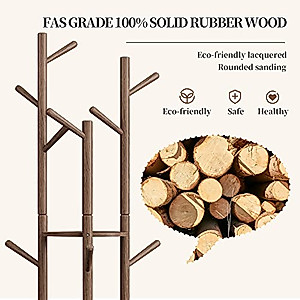KASLANDI Coat Rack, Rotary Coat Rack Freestanding,FAS Grade Rubber Wood,Coat Rack Stand with 3 Shelves and 9 Hooks, Sturdy and Easy Assembly Wooden Coat Tree (Walnut)