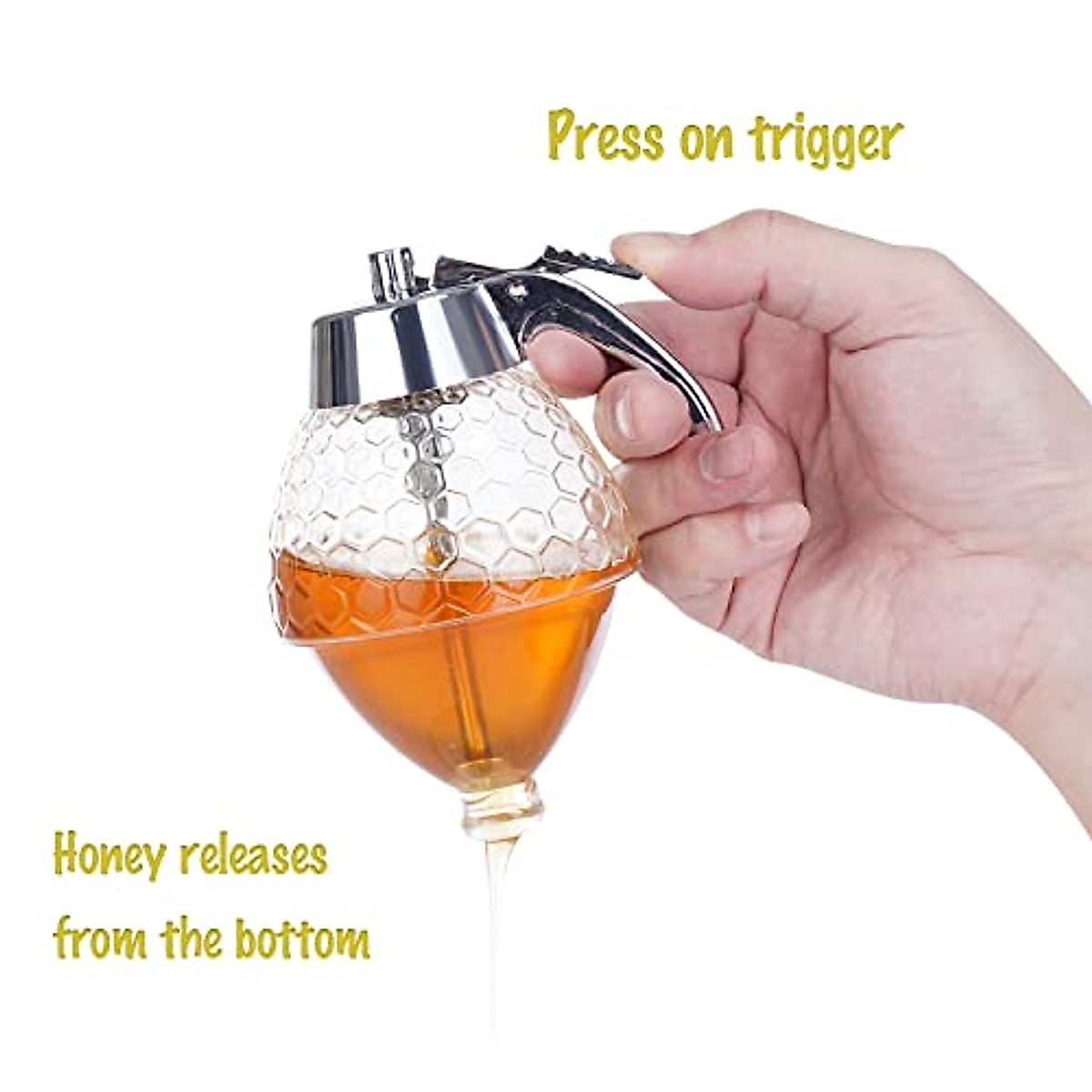 DESIOLE Acrylic Honey Dispenser with Stand, Great Syrup Jar with High Capacity, Beautiful Honey Pot
