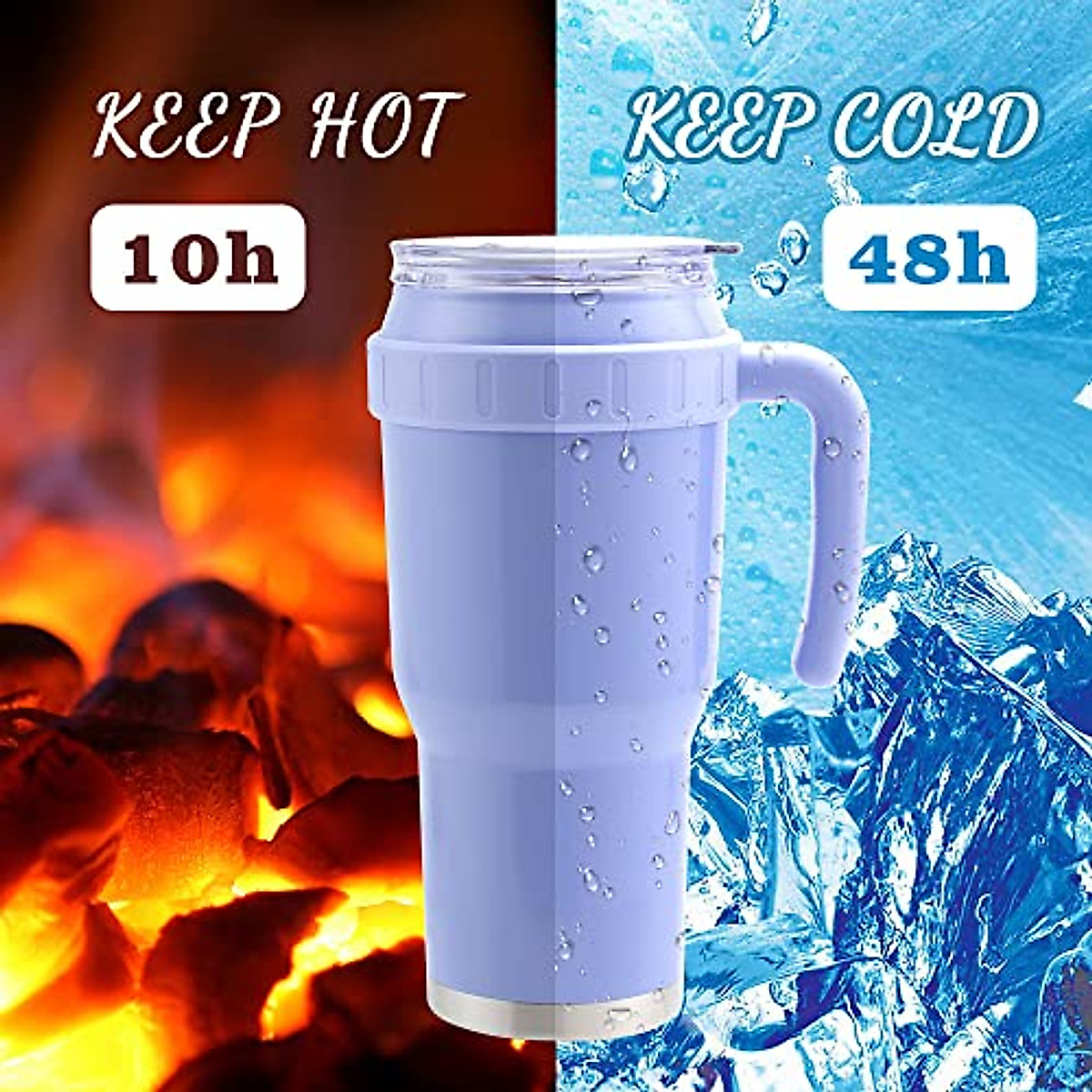 VALESKA 40oz Tumbler with Handle and Straw, Stainless Steel Insulated Vacuum Double Wall Coffee Travel Mug, Insulated Tumbler Cups, Keep Hot and Cold, Dishwasher Safe, Leak Proof, BPA Free - Purple