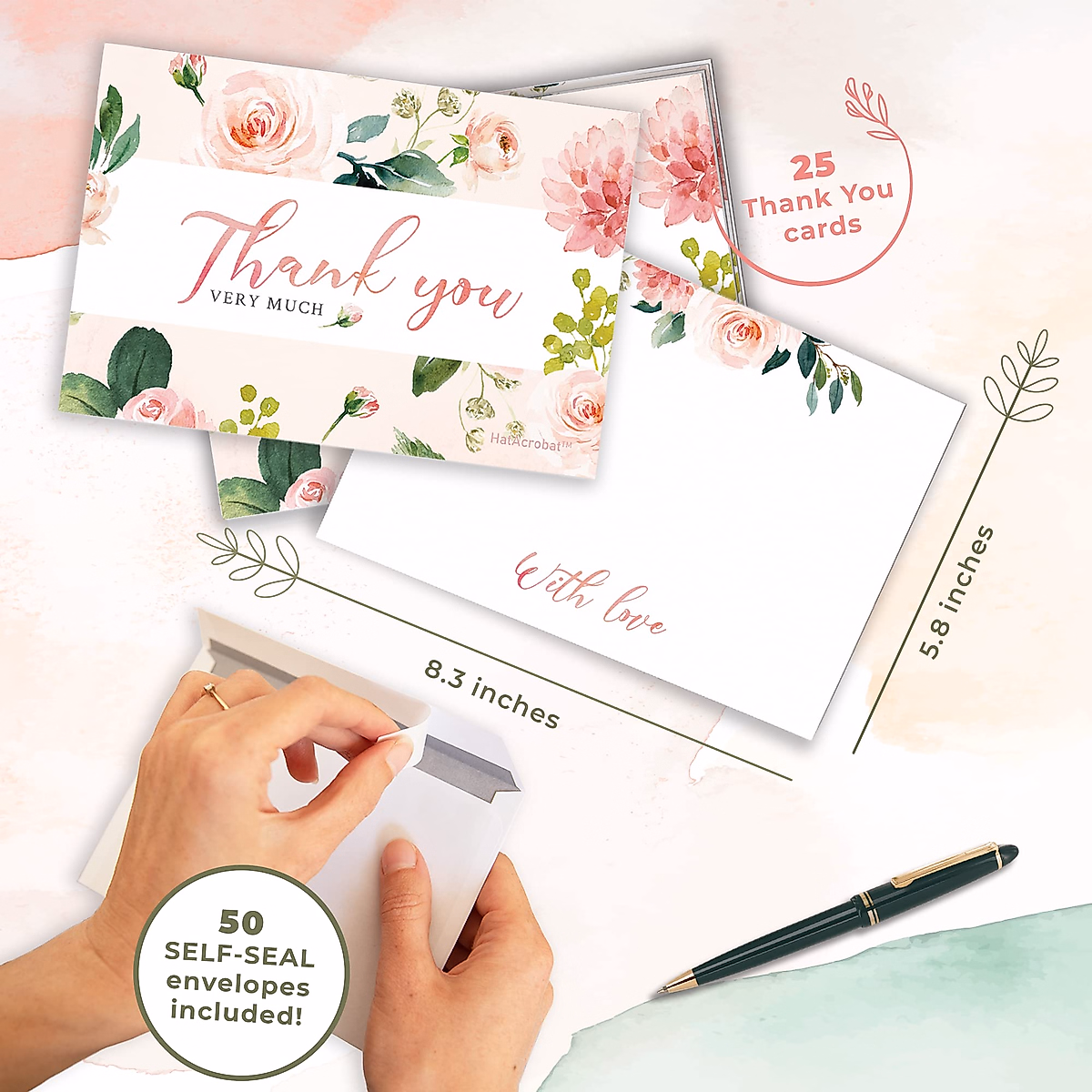 Set of 25 Pink Boho Baby Shower Invitations for Girl - Floral Girl Baby Shower Invitations with Envelopes, Book Request Cards & Diaper Raffle Tickets - Baby Shower Thank You Cards Included