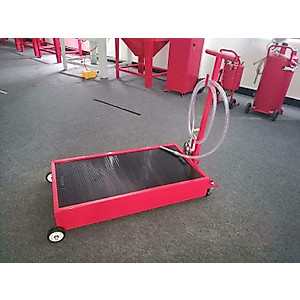 Manoch 20 Gallon Oil Drain Pan Low Profile Dolly with Pump 8 feet Hose and Wheel Material: Iron Overall Dimensions: (51.57 x 25.2 x 31.5)" / (131 x 64 x 80) cm (L x W x H) Casters: 4-inch (10 cm)