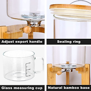 5L Glass Rice Dispenser Large Flour and Cereal Container Rice Storage Container with Airtight Lid,Wooden Stand&Measuring Cup,Clear Kitchen Food Jars Glass Food Storage Container for Organization
