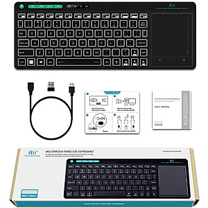 Rii K18 Plus Wireless 3-LED Color Backlit Multimedia Keyboard with Multi-Touch Big Size Trackpad,Rechargable Keyboard for Android TV Box,PC,Smart TV,Xbox,Raspberry Pi, HTPC IPTV,Windows, MacOS (2.4G)