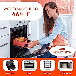 2pcs Silicone Air Fryer Liners, Air Fryer Silicone Liner Reusable - Food Safe Non Stick Air Fryer Basket Accessories Replacement Baking Tray for Ninja Dual Dz201 Dualzone - Easy Cleaning (Orange)