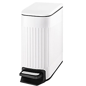 TIPGO Slim Bathroom Trash Can with Lid Soft Close, 6 Liter / 1.6 Gallon Stainless Steel Garbage Can with Removable Inner Bucket, Foot Pedal, Small Trash Cans for Bedroom, Office, Kitchen (White)