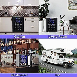 GEVEELIFE 12 Bottle Wine Fridge Small, Quiet Wine Cooler Refrigerator Freestanding with Digital Temperature Control Mini Wine Fridge Under Counter, Wine Cellar for Red, White, Champagne