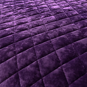 Fredsure Distressed Velvet Quilt Set, 3 Pieces Purple Queen, Distressed Velvet Face and Brushed Microfiber Reverse with Diamond Quilting