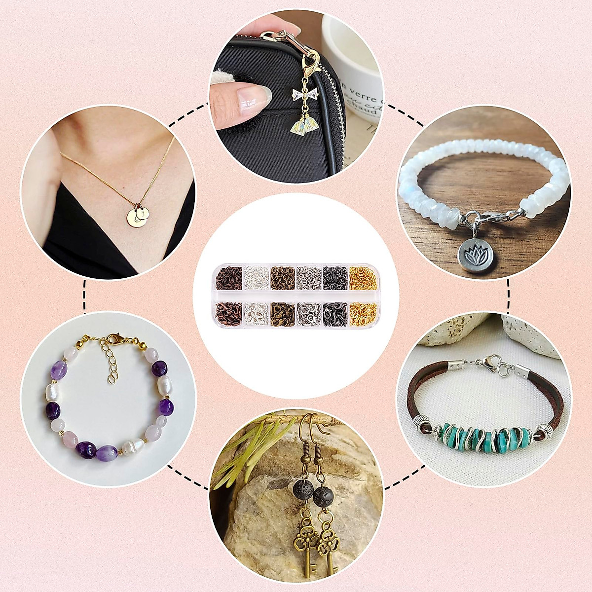 Pandahall 6 Colors Jewelry Finding Kits with 5mm Open Jump Rings & 12x6mm Lobster Claw Clasp for DIY Bracelet Necklace Jewelry Making