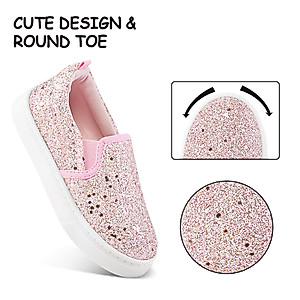 K KomForme Toddler Sneakers for Girls Boys Slip On Canvas Walking Shoes, Size 2 Big Kid, Pink Glitter