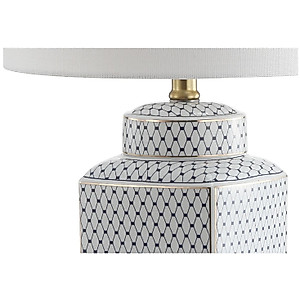 JONATHAN Y JYL3043A Cleo 21.5" Ceramic/Metal Ginger Jar LED Table Lamp Contemporary,Transitional for Bedroom, Living Room, Office, College Dorm, Coffee Table, Bookcase, White/Navy