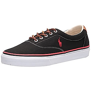 POLO RALPH LAUREN Men's Keaton-Pony Sneaker, Black/RL 2000 RED PP, 13