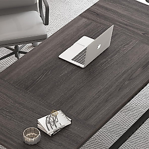 IBF Long Desks for Home Office, Large Metal Wooden Computer Desk for 2 Monitors, 70 Inch Two Person Desk for Executive Work Writing Study Gaming, Industrial Modern Big Double Desk, Dark Gray Oak