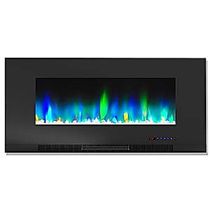 Cambridge Slate Blue Somerset 70 Electric Fireplace TV Stand with Multi-Color LED Flames, Crystal Rock Display, and Remote Control