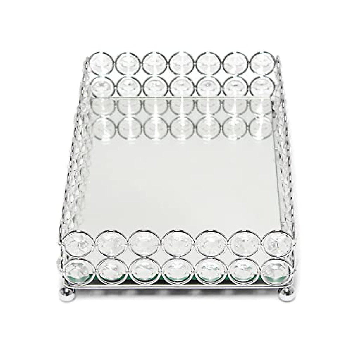 Elegant Designs HG1010-CHR Elipse Crystal Decorative Mirrored Jewelry or Makeup Cosmetic Perfume Vanity Organizer Tray, Chrome