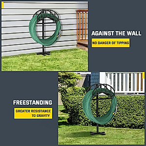 Kesfitt Garden Hose Holder,Detachable Water Hose Holders Freestanding with Tool Storage Basket,4 Spikes Heavy Duty Metal Hose Stand Hanger,Garden Hose Storage Rack for Outside Lawn Yard