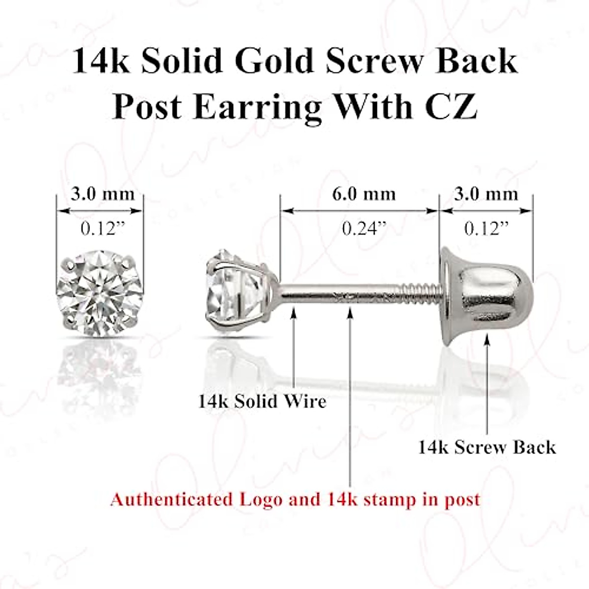 14k White Gold LSB Stud Earrings 3mm