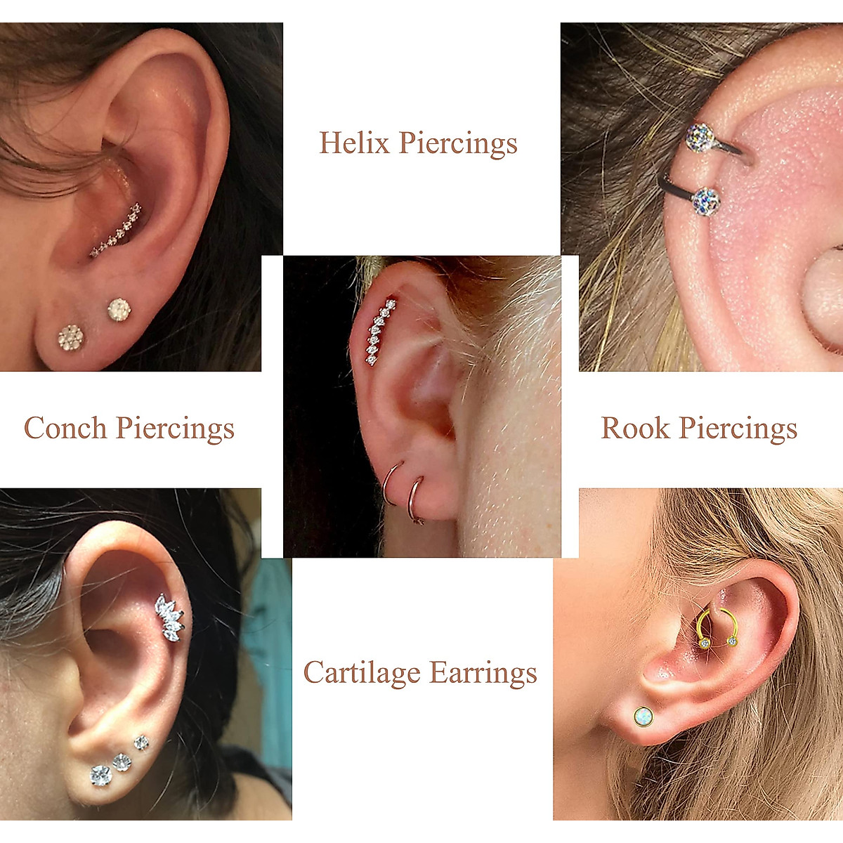 PLOMFOV 20G Stainless Steel Stud Earrings Set for Women Men CZ Leaf Heart Star Moon Butterfly Flat Back Earrings Cartilage Earrings Stud Hoops 16G Helix Tragus Earrings Piercing Jewelry Silver Tone