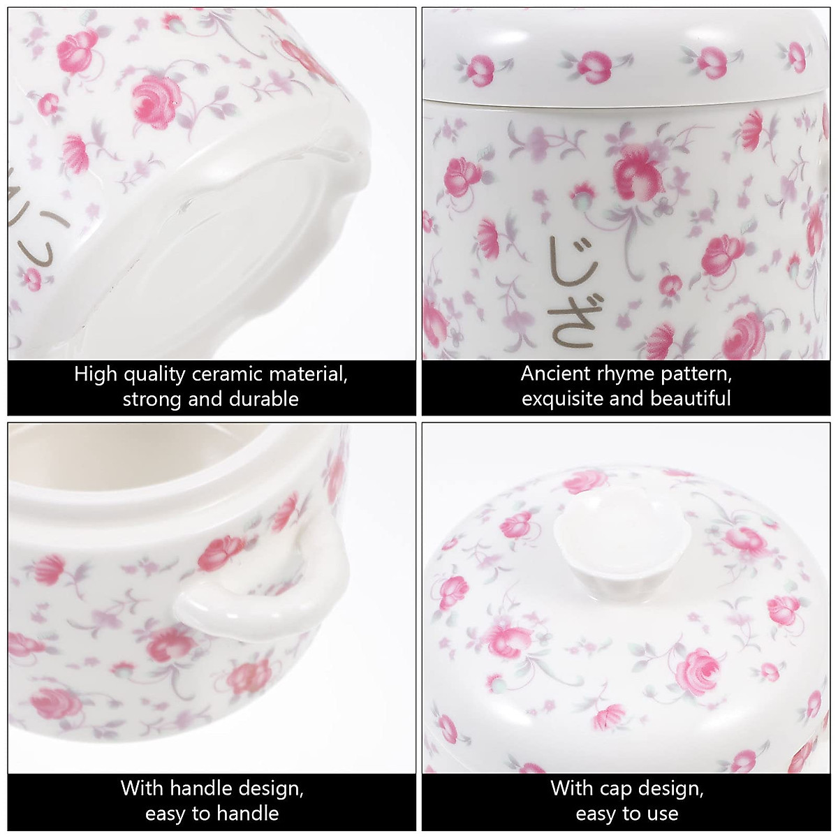 Angoily Ceramic Stew Pot with Lid and Handle Steam Soup Bowl Steaming Cup for Egg Custard Medicinal Birds Nest Pink