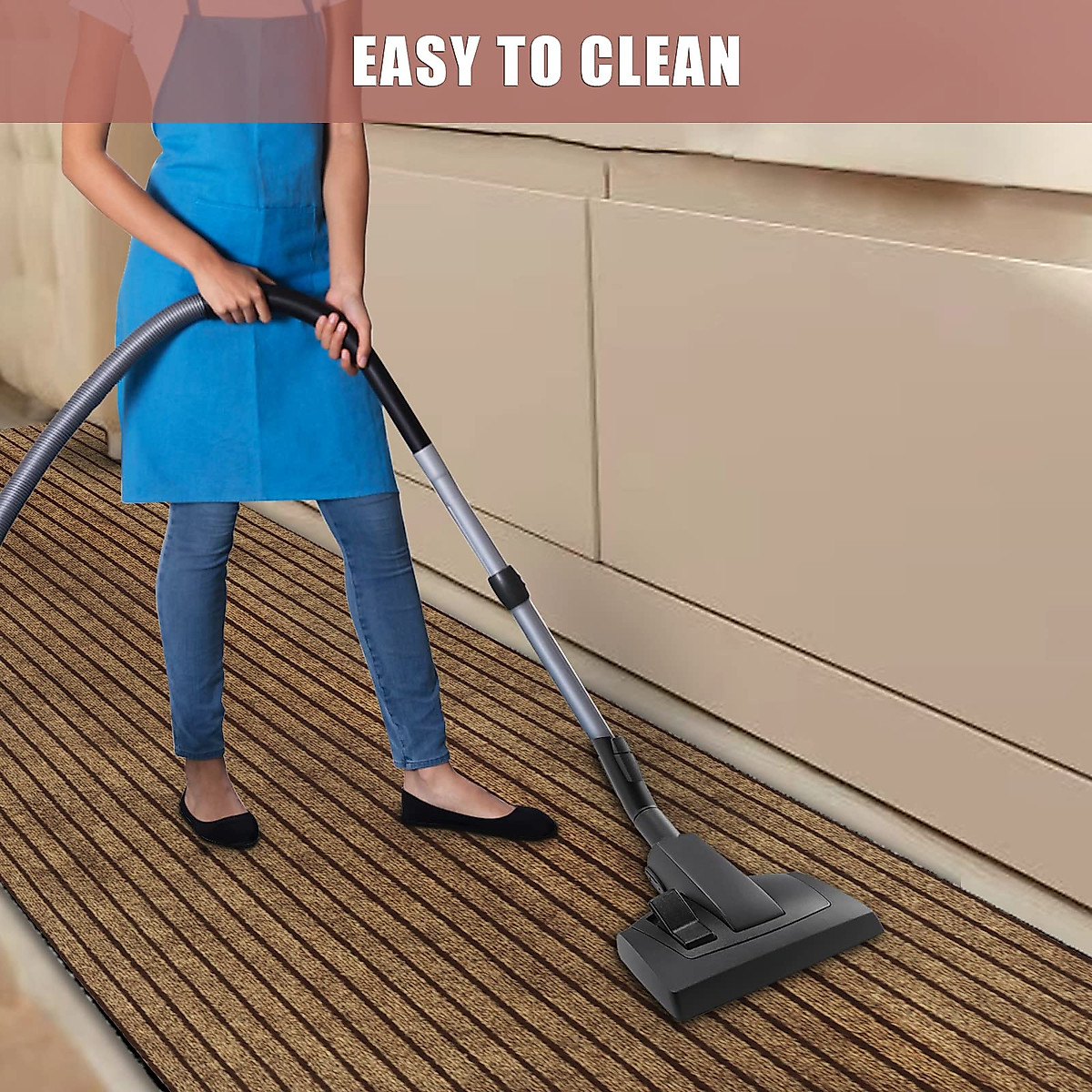 ZGR Runner Rug 2 ft x 6 ft Indoor/Outdoor Low Profile, Hallway, Kitchen, Patio, Deck Area, RV, Entryway, Garage, with Natural Non-Slip Rubber Backing, Brown with Brown Stripe, Custom