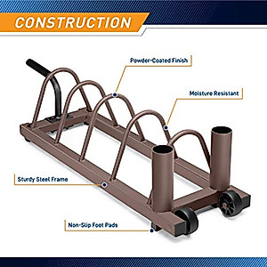 Steelbody Horizontal Plate and Olympic Bar Rack Organizer with Steel Frame and Transport Wheels STB-0130, brown 41”L x 11”W x 9.5”H