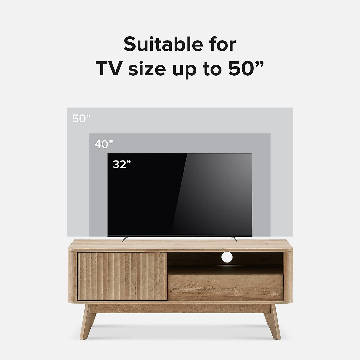 mopio Brooklyn Mid-Century Modern TV Stand, for TVs up to 50” / 59" Waveform Panel, Sleek Curved Profile with Adjustable Shelf and Sturdy Box Frame Leg (Golden Oak, 47")