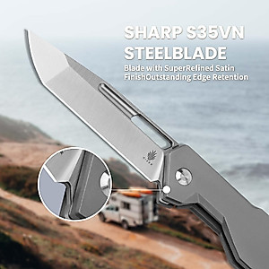 Kizer Beyond Pocket Knife, 3.35"" S35VN Steel Blade Titanium Handle Utility Knife with Deep Carry Pocket Clip for Camping Hiking Hunting, Ki3678A1, Grey
