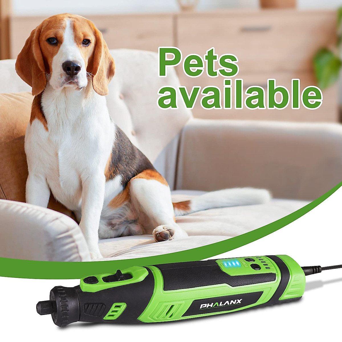 PHALANX 8V Cordless Rotary Tool Kit, 2.0 Ah Battery Rechargeable Rotary Tool with 73pcs Accessories, 5-Speed LED Light, Idea for Sanding, Carving, Polishing, Engraving, Wood Carving, Pet Grooming