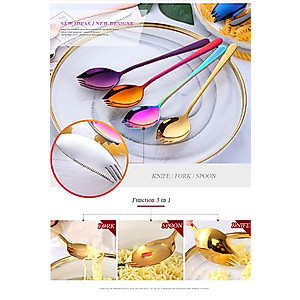 Buyer Star Sporks Metal 7-pack 18/8 Stainless Steel Sporks for Everyday Household Use, 7.6-Inch / 1.6-Ounce/Ice Cream Spoon & Salad Forks, Fruit Appetizer Dessert (Mix Color)