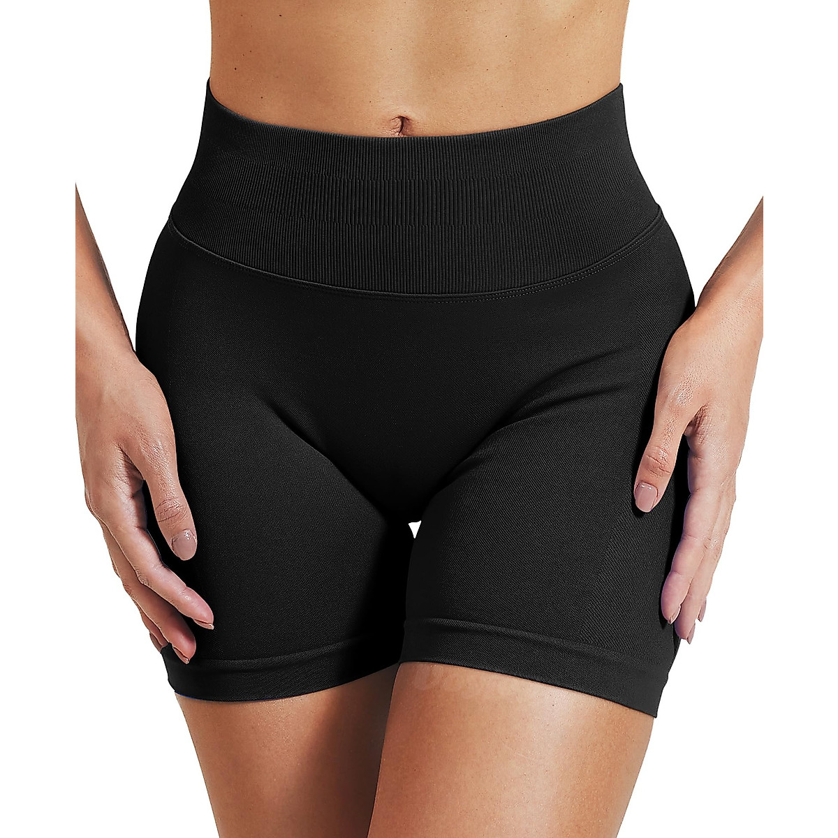 VOYJOY Women Workout Impact Shorts 3.6"/ 4.5"/ 6" Scrunch Butt Lifting Gym Shorts Seamless Booty Biker Shorts Black