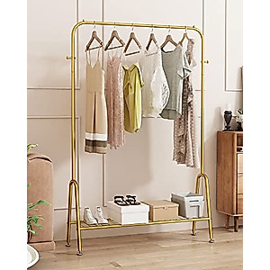 GAMNOF Gold Clothes Rack Metal Clothing Rack 1 Shelf Garment Rack for Storage and Organization of Clothes, Hats and Bags and etc