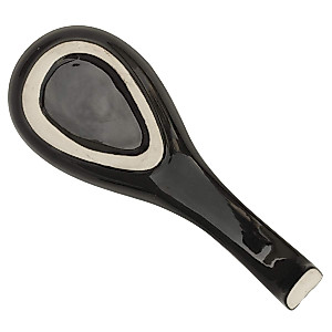 Ceramic Spoon Rest Cooking Utensil Holder with Handle Black Colorful Kitchen Tool by abhandicrafts