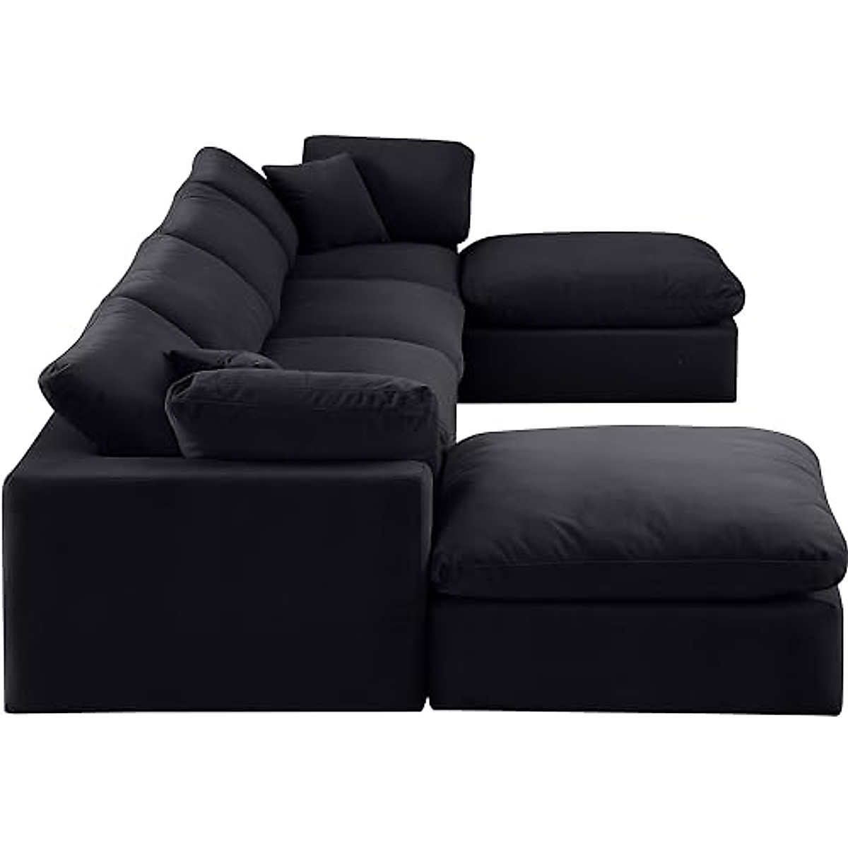 Meridian Furniture 189Black-Sec6B Comfy Collection Modern | Contemporary Upholstered Modular Sectional, Soft Black Velvet, Down Feather Cushions, 158" W x 79" D x 34.5" H, Black