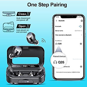 Wekily Ear Buds Wireless Bluetooth Earbuds 5.3 Headphones 108H Playtime with 2600mAh Charging Case to Charge Phone, LED Display Earphones Mic Deep Bass for Work Sport, Black (Q26-BL)