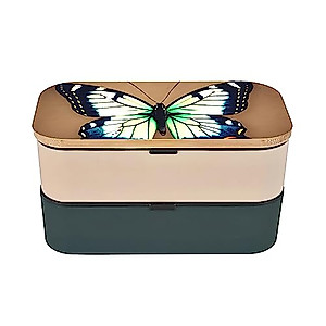 Cute Little Butterfly Adult Lunch Box, Bento Box, With Cutlery Set Of 3, 2 Compartments, Rectangular, Lunch Box For Adults