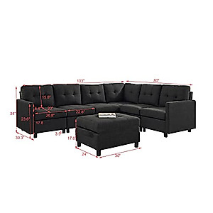 BEEY Modular Sectional Sofa Couches Living Room 6 Seats Corner Sectional Couches L- Shape Sofa Couch with Ottoman Set for Small Apartment,Deep Grey